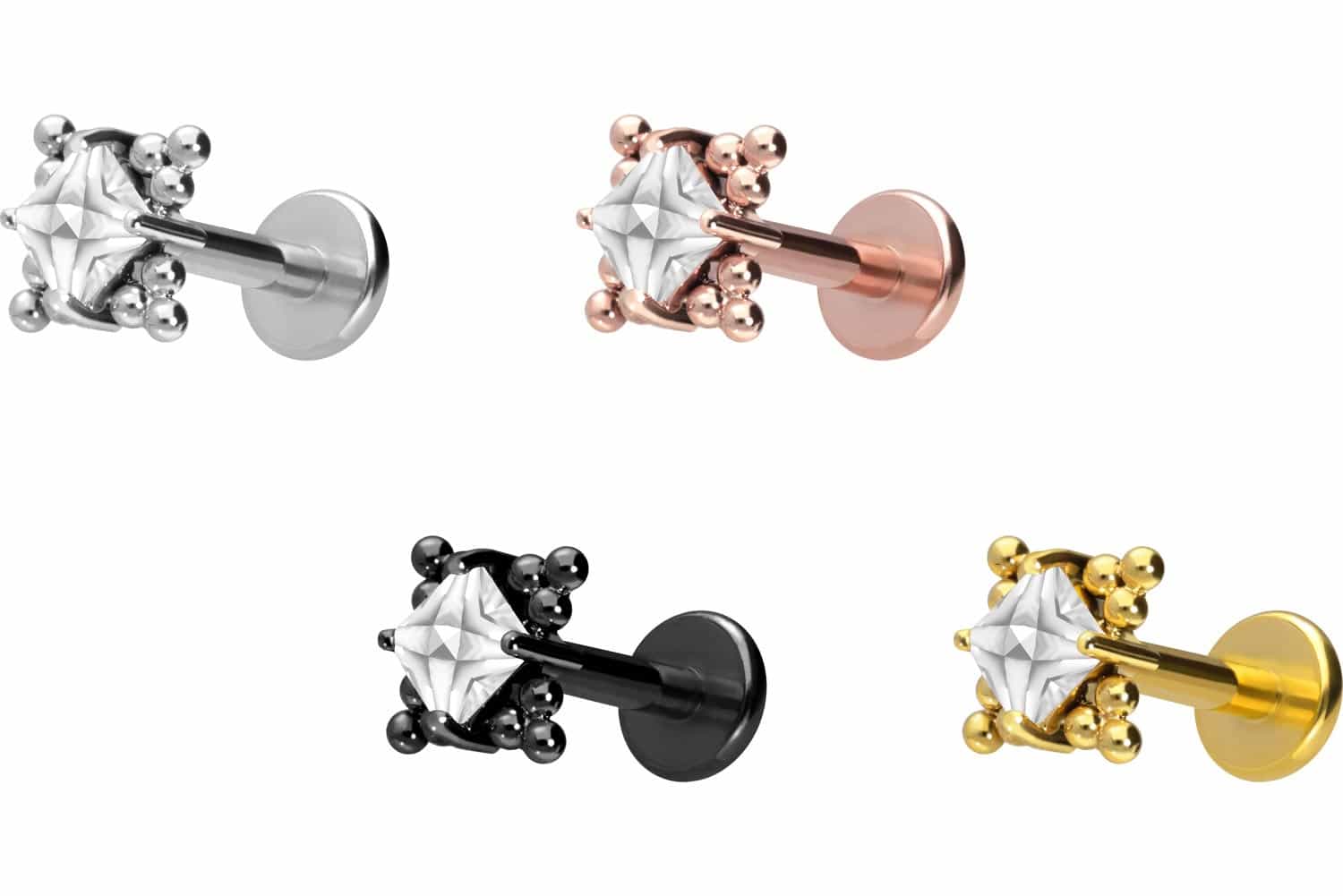 Titanium labret with internal thread CRYSTAL + SPHERICAL TRIANGLES ...